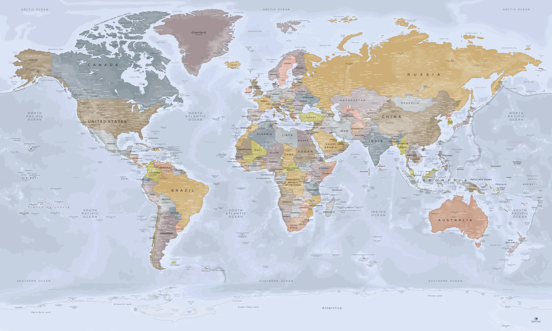 Complete World Map (Detailed Plan) - World Map with Antarctica