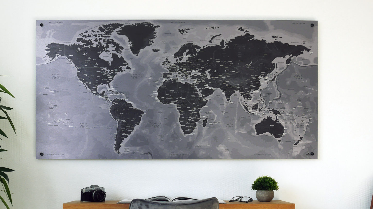 Brushed Aluminium World Map - Metallic World Map – Purchase